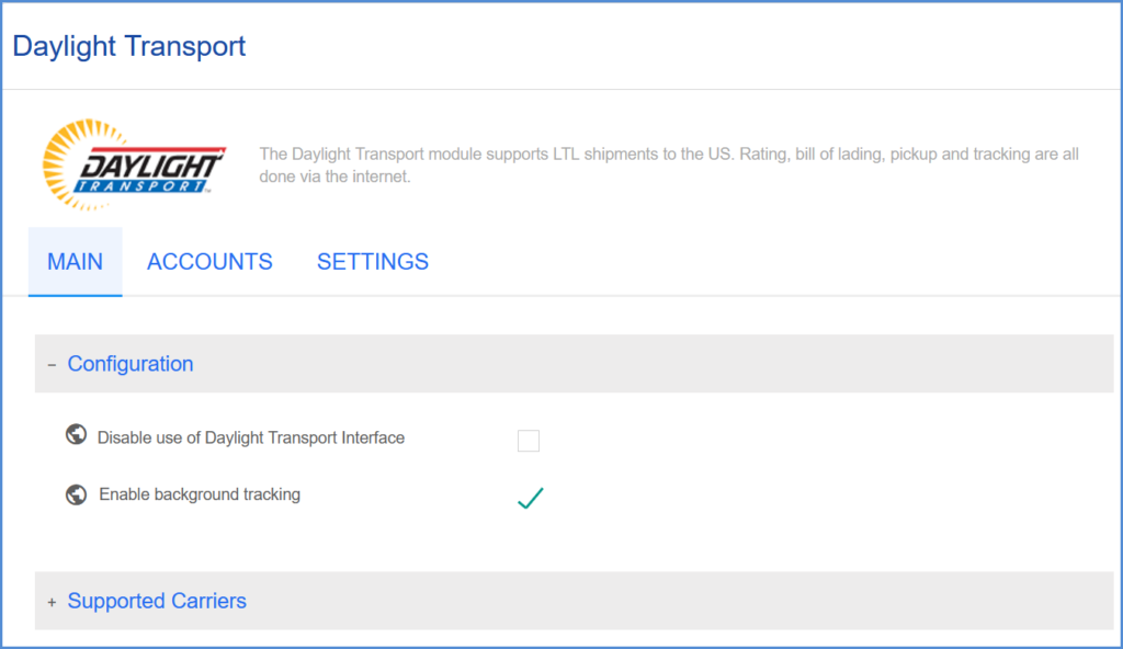 Daylight Transport Main Options – Aptean Ship